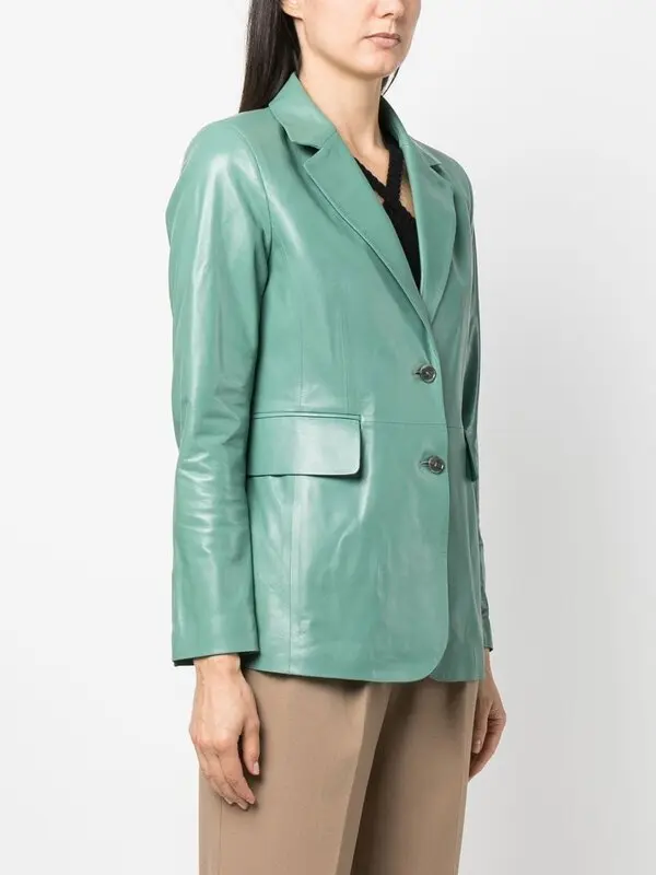DESA 1972 Leather Single-breasted Blazer - Green