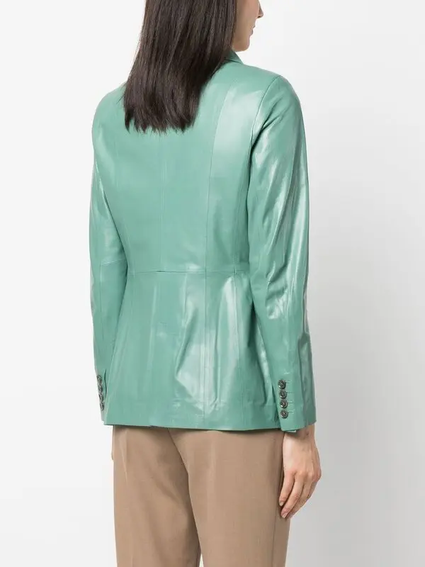DESA 1972 Leather Single-breasted Blazer - Green