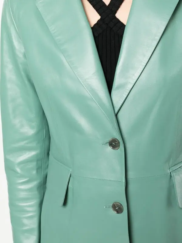 DESA 1972 Leather Single-breasted Blazer - Green