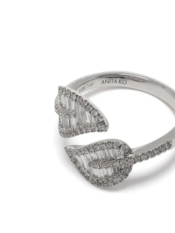 ANITA KO 18kt White Gold Diamond Leaf Ring - Silver
