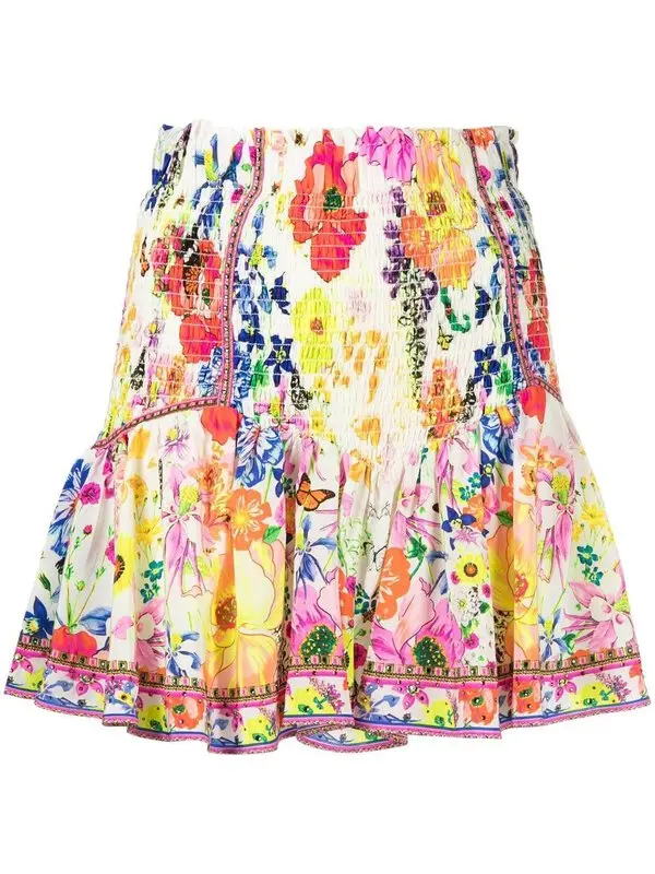 Camilla Shirred-waist Mini Skirt
