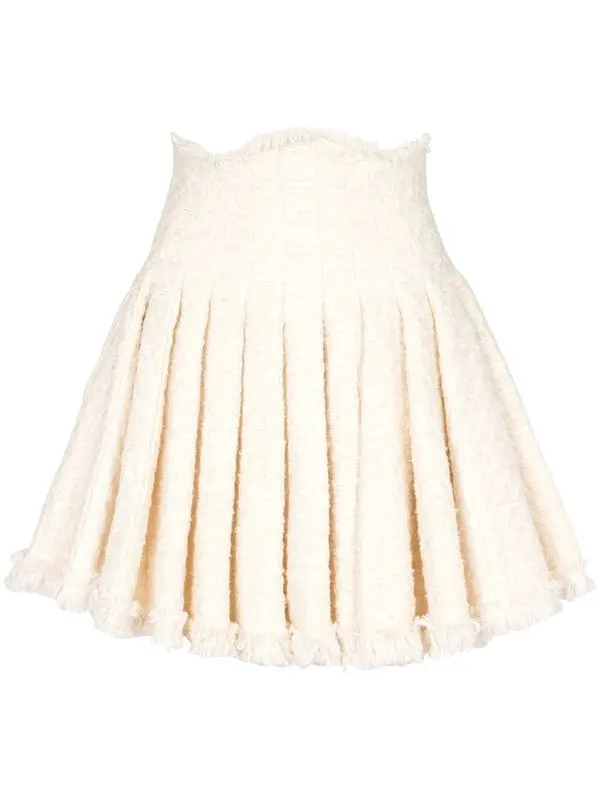 Balmain Pleated Tweed Mini Skirt - White