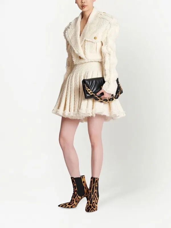 Balmain Pleated Tweed Mini Skirt - White
