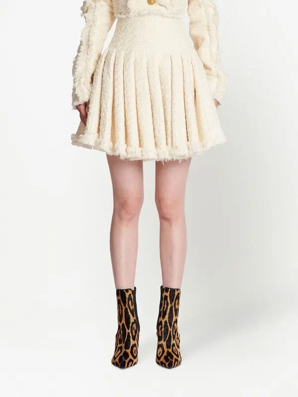 Balmain Pleated Tweed Mini Skirt - White