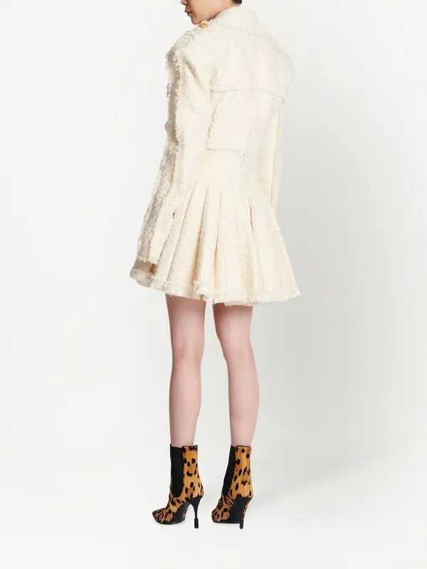 Balmain Pleated Tweed Mini Skirt - White
