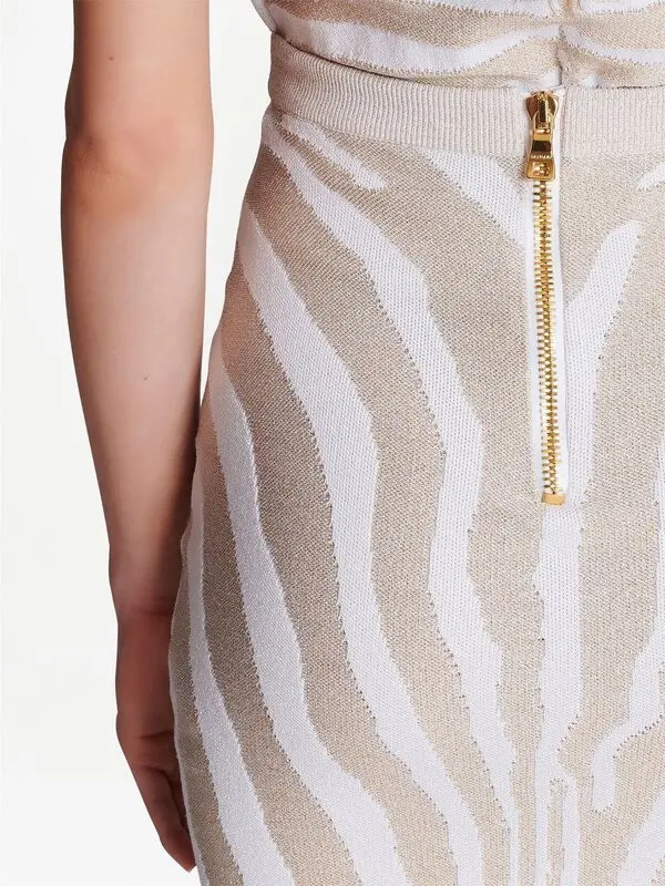 Balmain Zebra Intarsia-knit Miniskirt - Neutrals