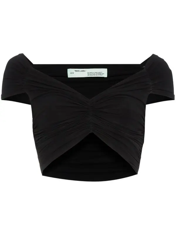 Off-White Off-shoulder Ruched Cropped Top