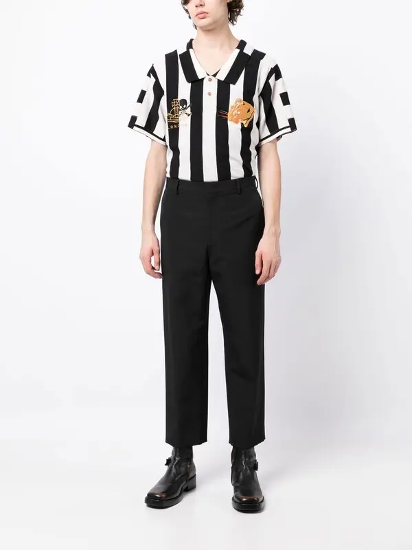 Vivienne Westwood Orb-Embroidered Striped Polo Shirt In Black - 25