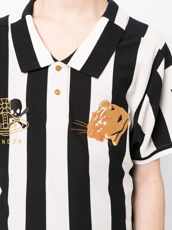 Vivienne Westwood Orb-Embroidered Striped Polo Shirt In Black - 25