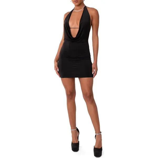 EDIKTED Sadie Plunge Neck Mini Dress