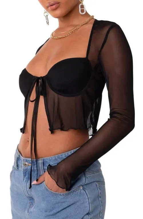 EDIKTED Mesh Long Sleeve Bra Top