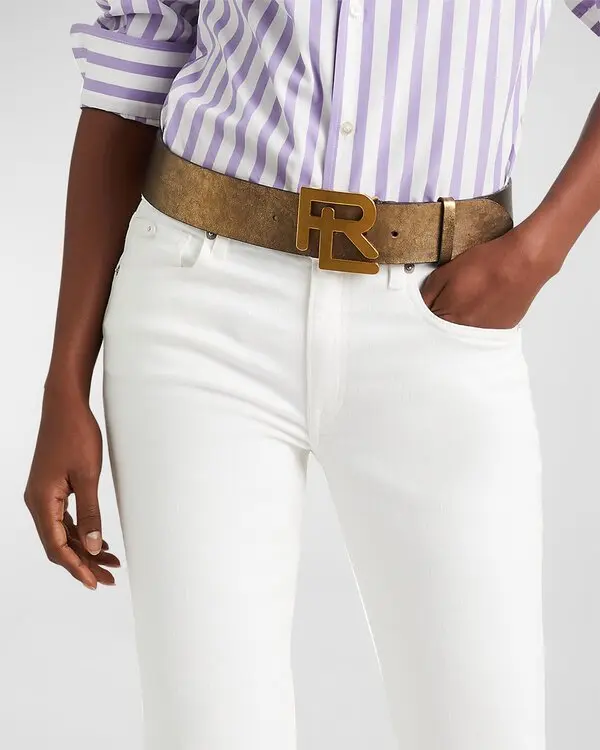 Ralph Lauren Rl Logo Metallic Leather Wide Belt In Gold - 33 