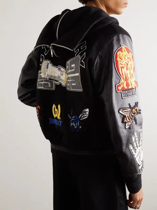 Givenchy Stroy Appliquéd Wool-blend And Leather Hooded Varsity Jacket