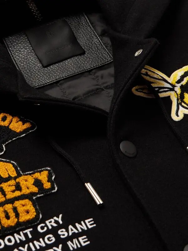 Givenchy Stroy Appliquéd Wool-blend And Leather Hooded Varsity Jacket