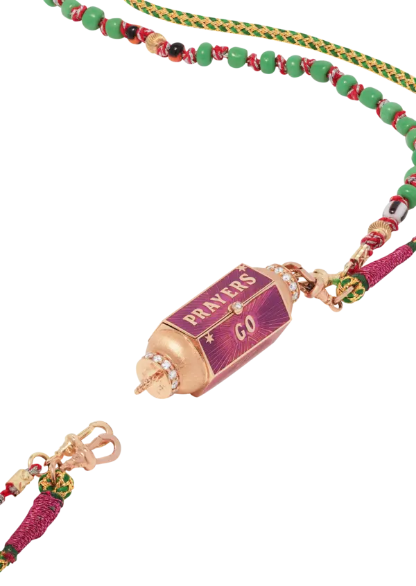 MARIE LICHTENBERG Prayers Box Locket 18-karat Rose And Yellow Bead, Enamel And Diamond Necklace