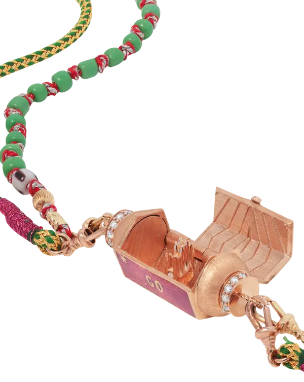 MARIE LICHTENBERG Prayers Box Locket 18-karat Rose And Yellow Bead, Enamel And Diamond Necklace
