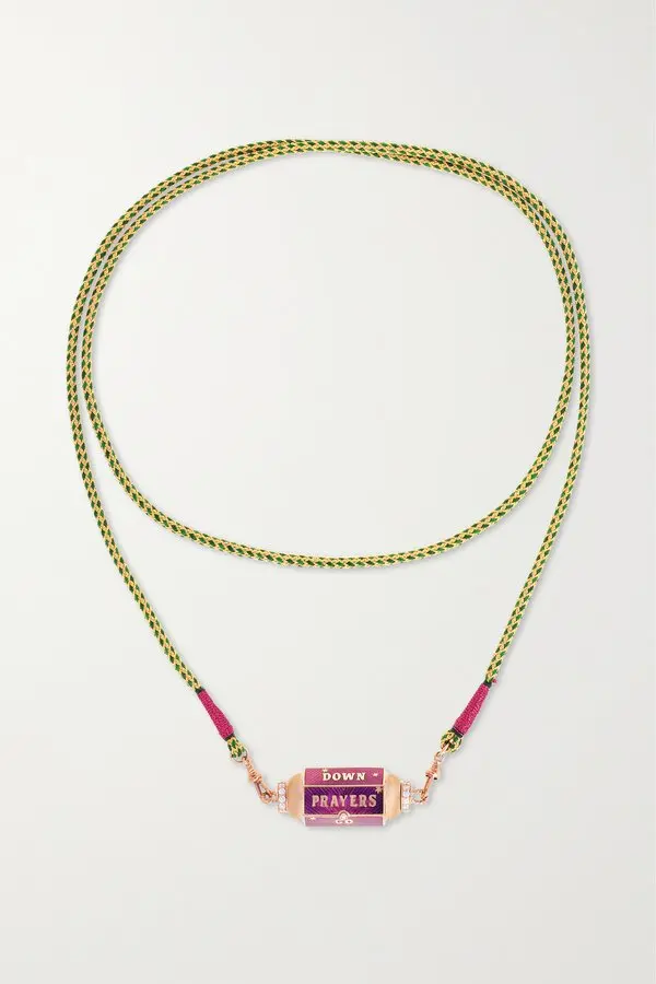 MARIE LICHTENBERG Prayers Box Locket 18-karat Rose And Yellow Bead, Enamel And Diamond Necklace