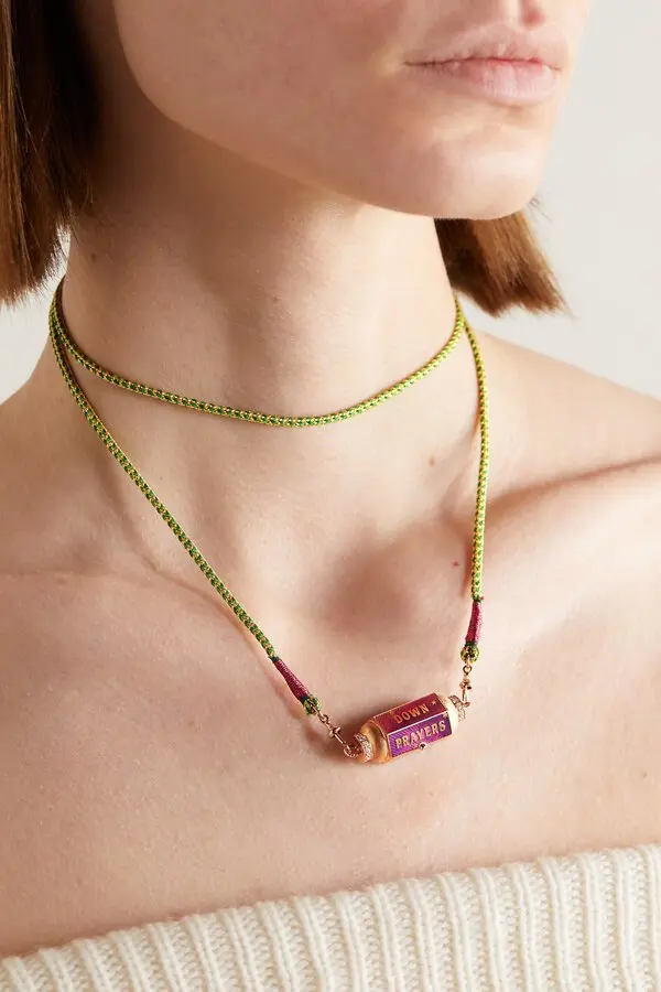 MARIE LICHTENBERG Prayers Box Locket 18-karat Rose And Yellow Bead, Enamel And Diamond Necklace