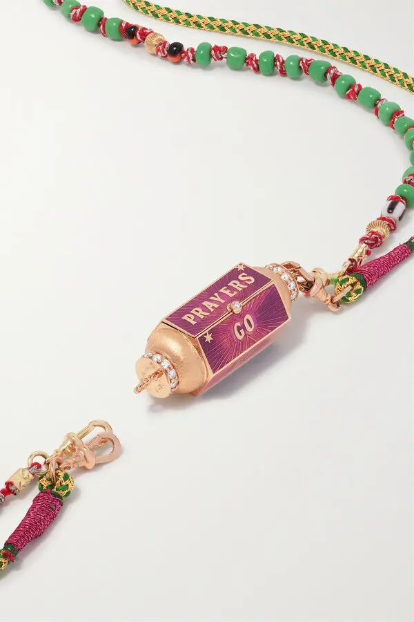 MARIE LICHTENBERG Prayers Box Locket 18-karat Rose And Yellow Bead, Enamel And Diamond Necklace