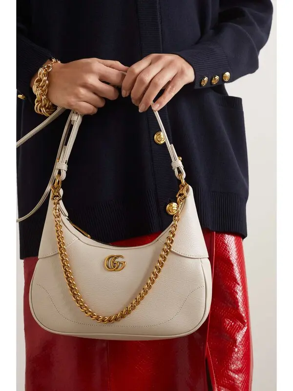 Gucci Aphrodite Chain-embellished Textured-leather Shoulder Bag