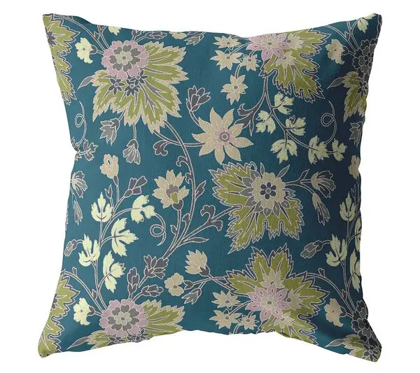 HOMEROOTS 20' Teal Green Jacobean Indoor Outdoo R Throw Pillow - One-color