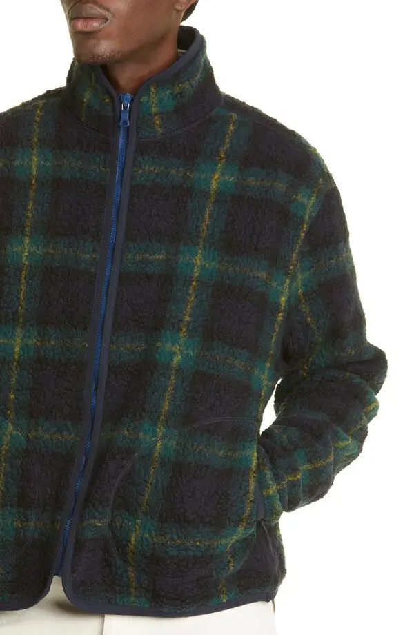 DRAKE'S Plaid Bouclé Fleece Zip Jacket