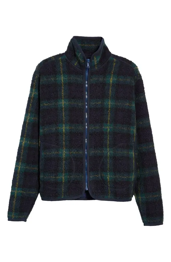 DRAKE'S Plaid Bouclé Fleece Zip Jacket