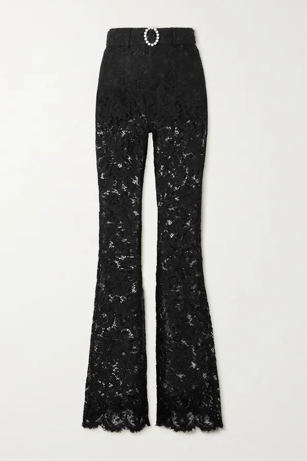 Alessandra Rich Lace Crystal-embellished Flared Pants - Black