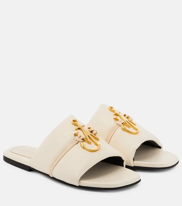 JW Anderson Anchor Leather Slides - Beige