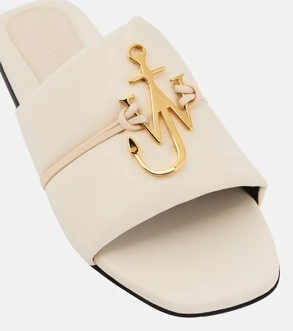 JW Anderson Anchor Leather Slides - Beige