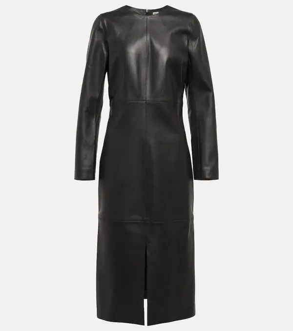 TOTEME Paneled Leather Midi Dress - Black