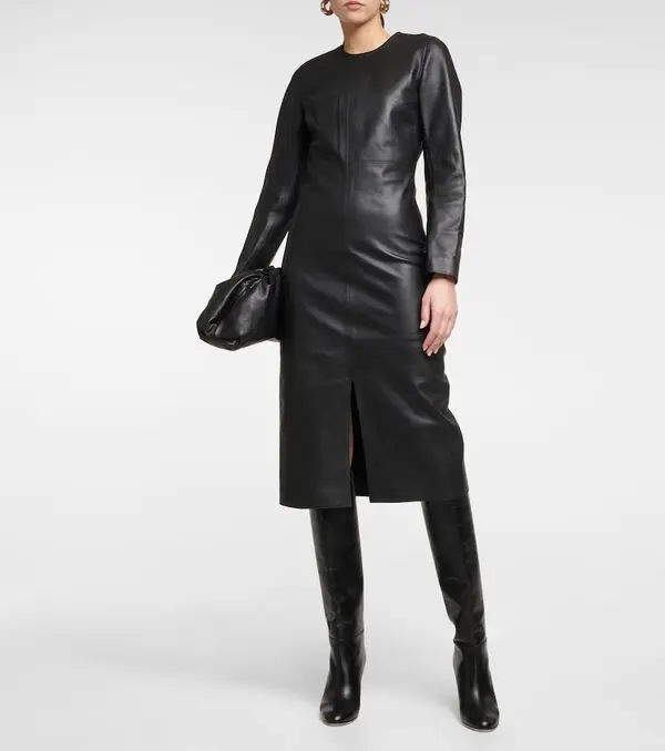 TOTEME Paneled Leather Midi Dress - Black