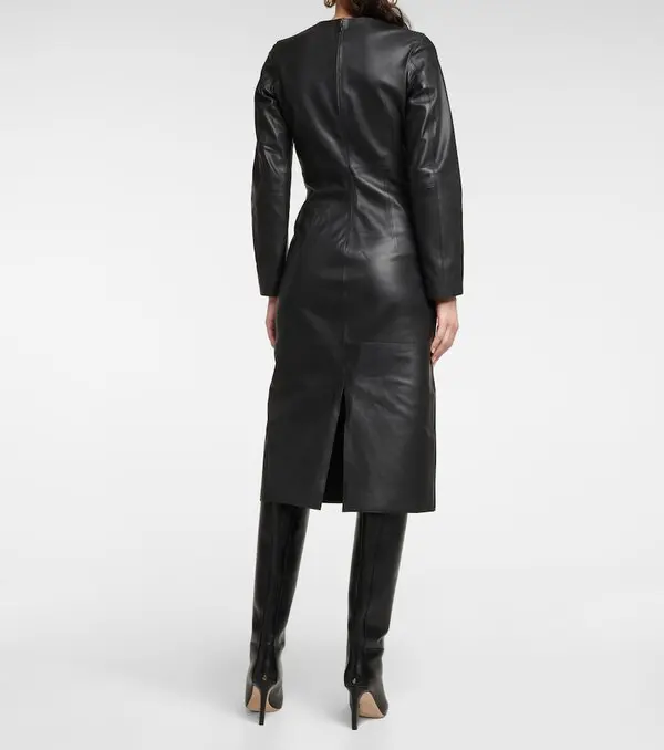 TOTEME Paneled Leather Midi Dress - Black
