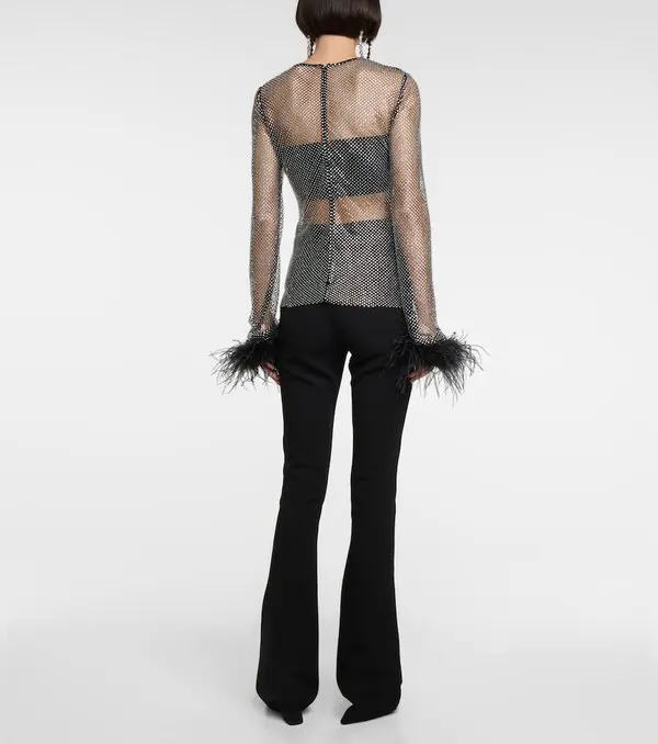 Giuseppe Di Morabito Embellished Feather-trimmed Net Top