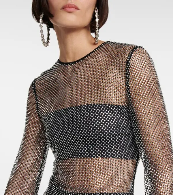 Giuseppe Di Morabito Embellished Feather-trimmed Net Top