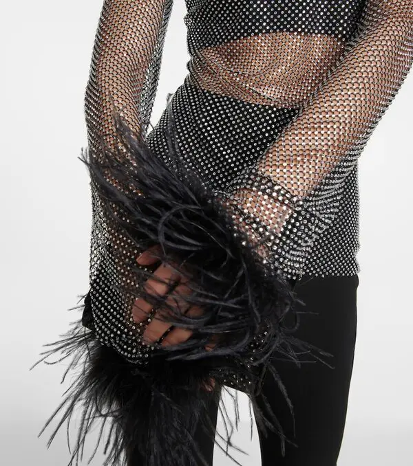 Giuseppe Di Morabito Embellished Feather-trimmed Net Top