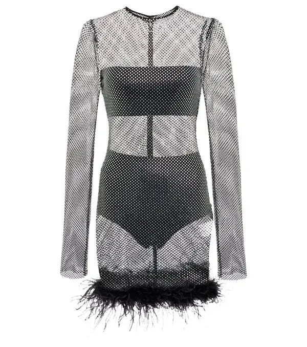 Giuseppe Di Morabito Feather-trimmed Embellished Minidress