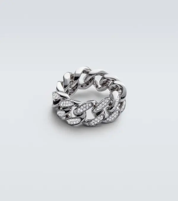 Shay Jewelry 18kt White Gold Diamond Flat Link Ring - Silver