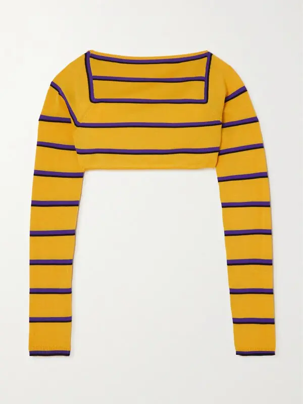 Emilio Pucci Cropped Striped Wool Sweater With Silk Trim