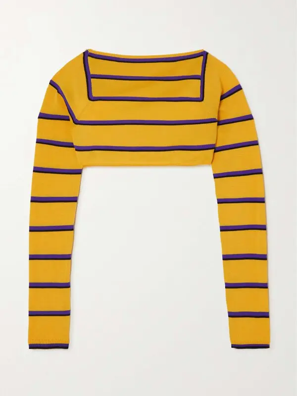 Emilio Pucci Cropped Striped Wool Sweater With Silk Trim