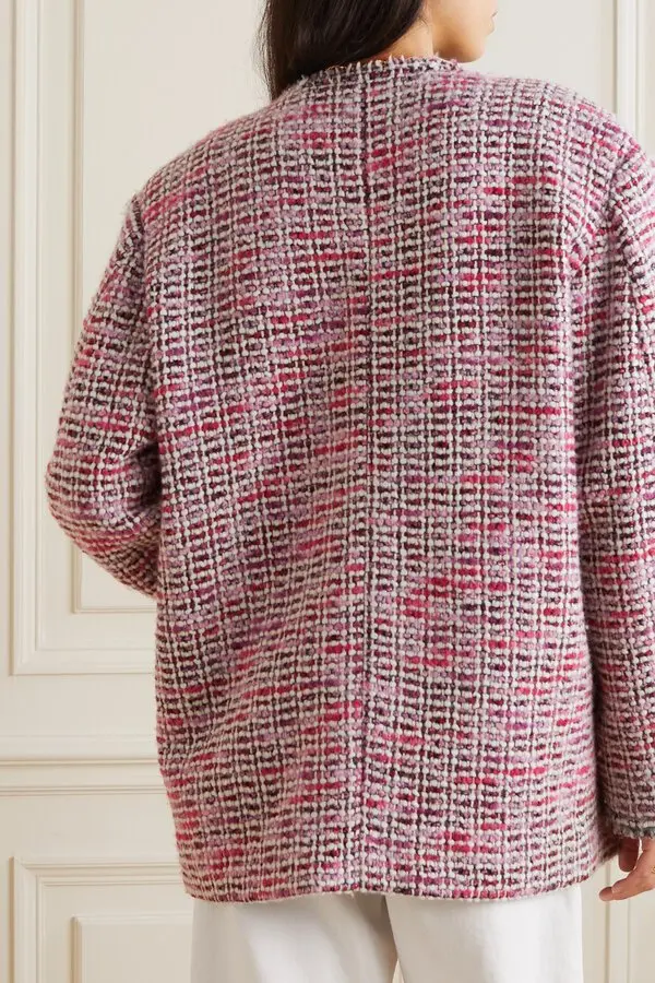 Veste Isabel Marant Tweed Rose Avec Garniture Cuir Noir - Taille 34/XS, Neuve Sans étiquettes