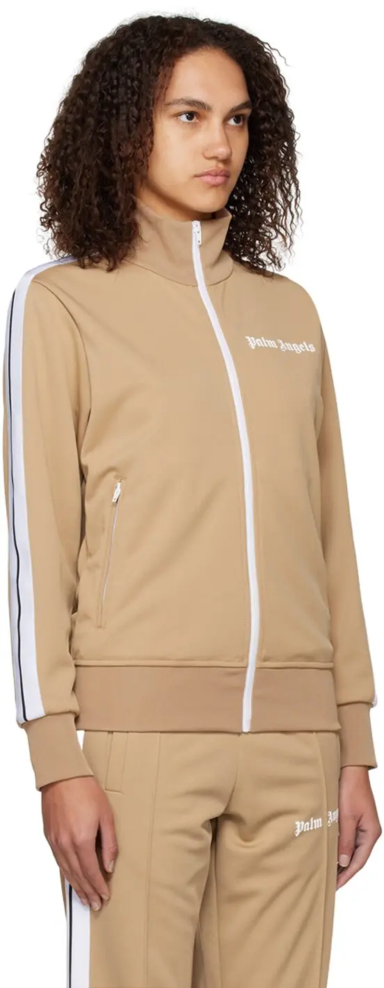 Palm Angels Beige Classic Track Jacket In Beige/White - 69% Off