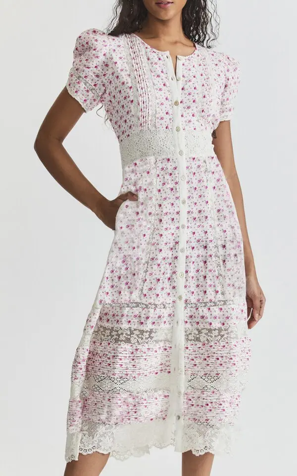 LoveShackFancy Tamsin Puff-sleeve Cotton Midi Dress