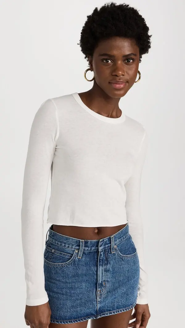 SLVRLAKE Long Sleeve Crewneck Crop Baby Tee - Natural White