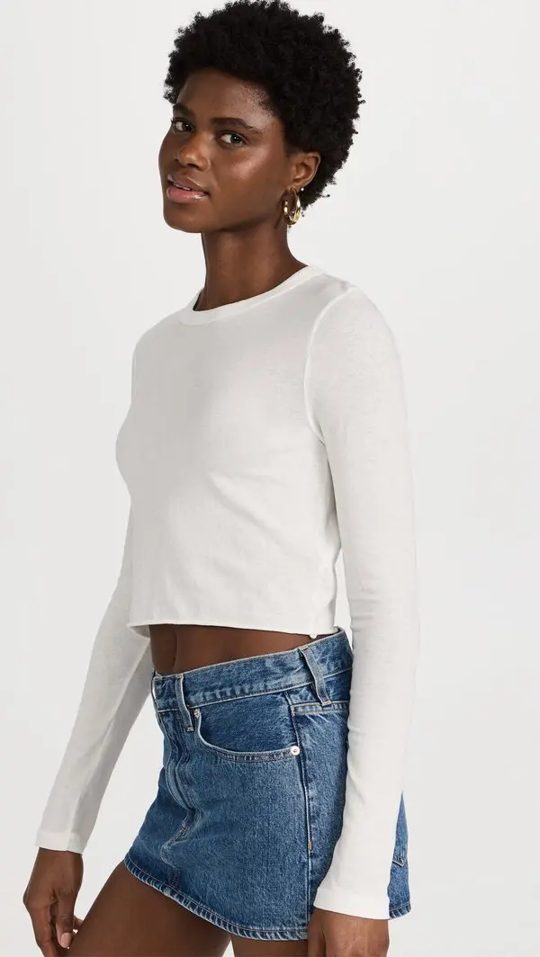 SLVRLAKE Long Sleeve Crewneck Crop Baby Tee - Natural White
