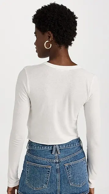 SLVRLAKE Long Sleeve Crewneck Crop Baby Tee - Natural White