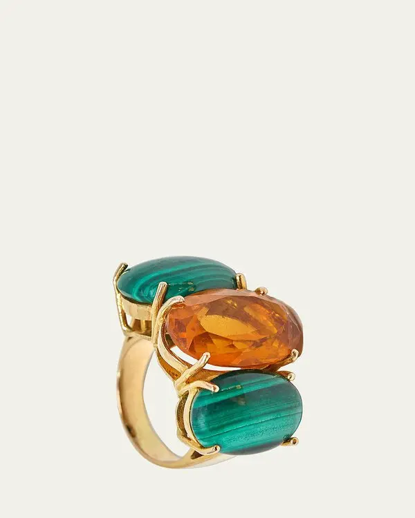 GRAZIA AND MARICA VOZZA 18k Yellow Gold Citrine Quartz Malachite Trilogy Ring - Multi