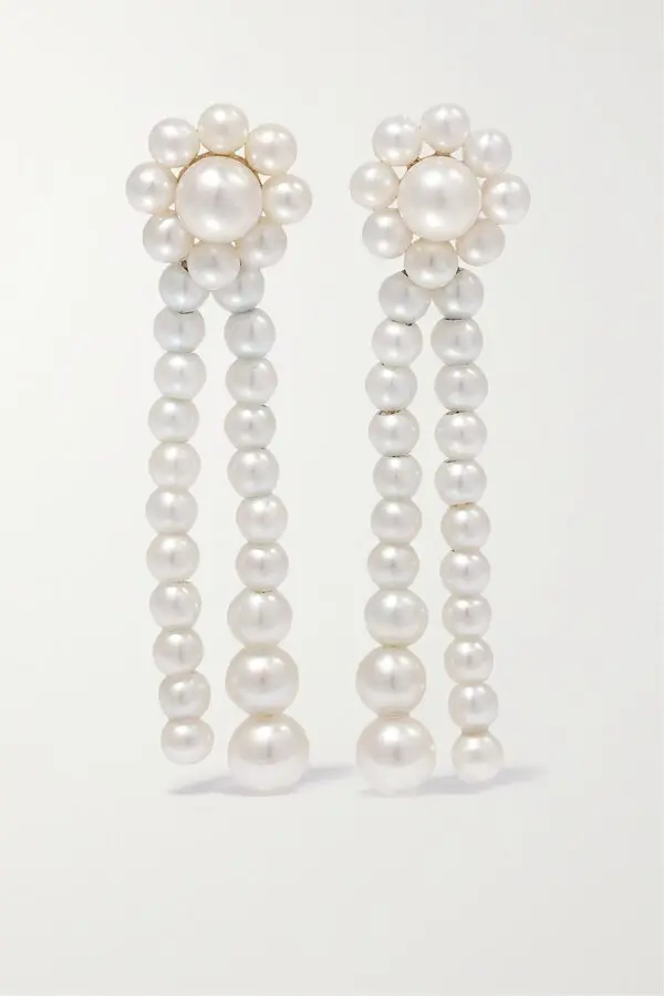 Sophie Bille Brahe Promenade De Fleur Pearl Earrings - White
