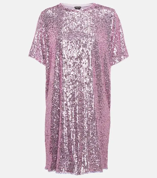 open lace back dress Tom Ford Plush Pink One Shoulder Sequin Disco Ball Sleeve Dress - BOPF