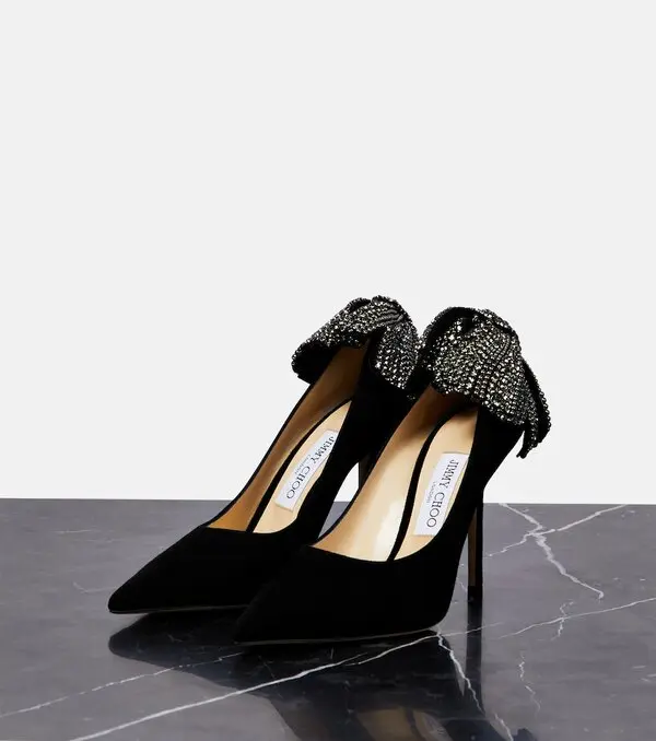 JIMMY CHOO Love 100 Embellished Suede Pumps - Black